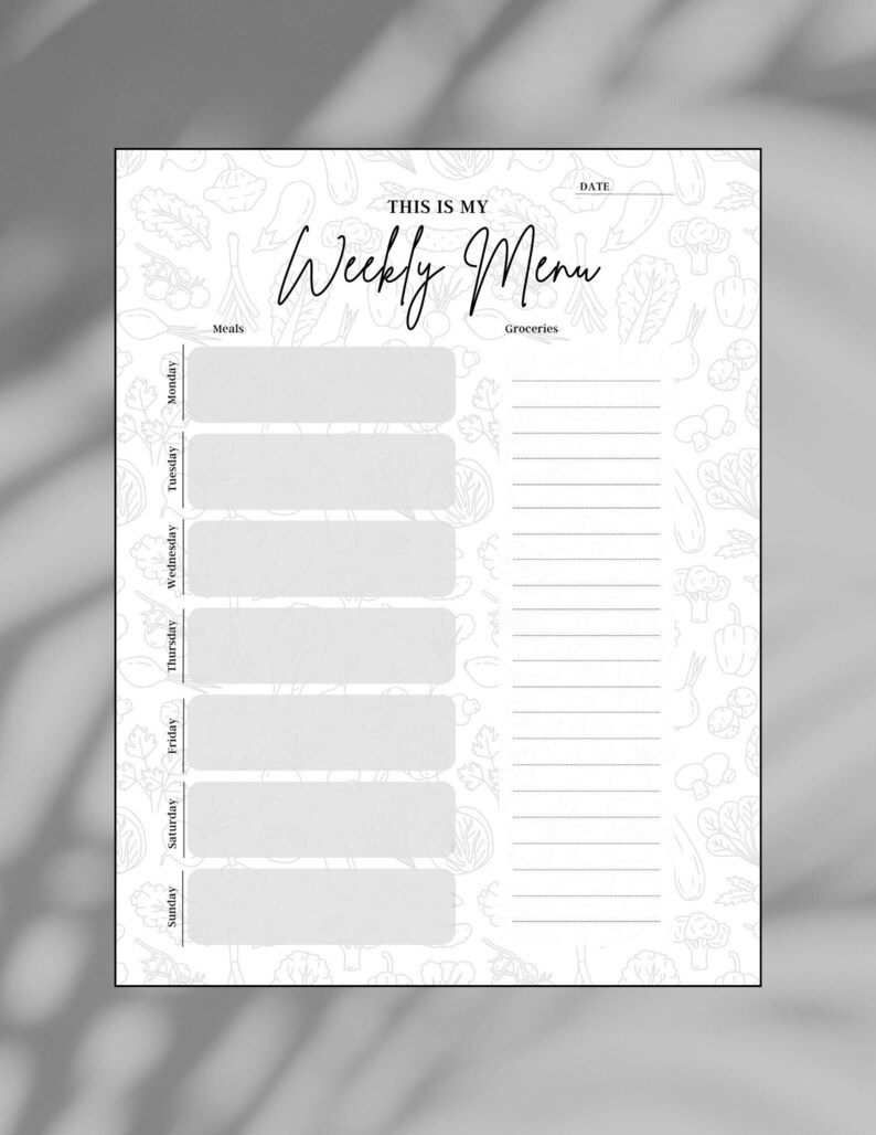 Printable Meal Planner Weekly Menu Template for Meal Planning & Food ...