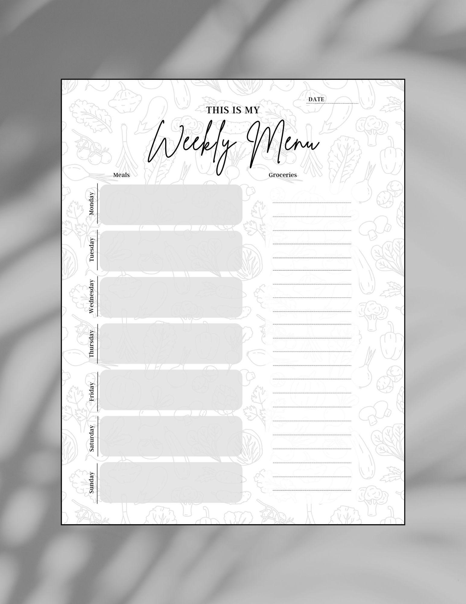 Printable Meal Planner Weekly Menu Template for Meal Planning & Food ...