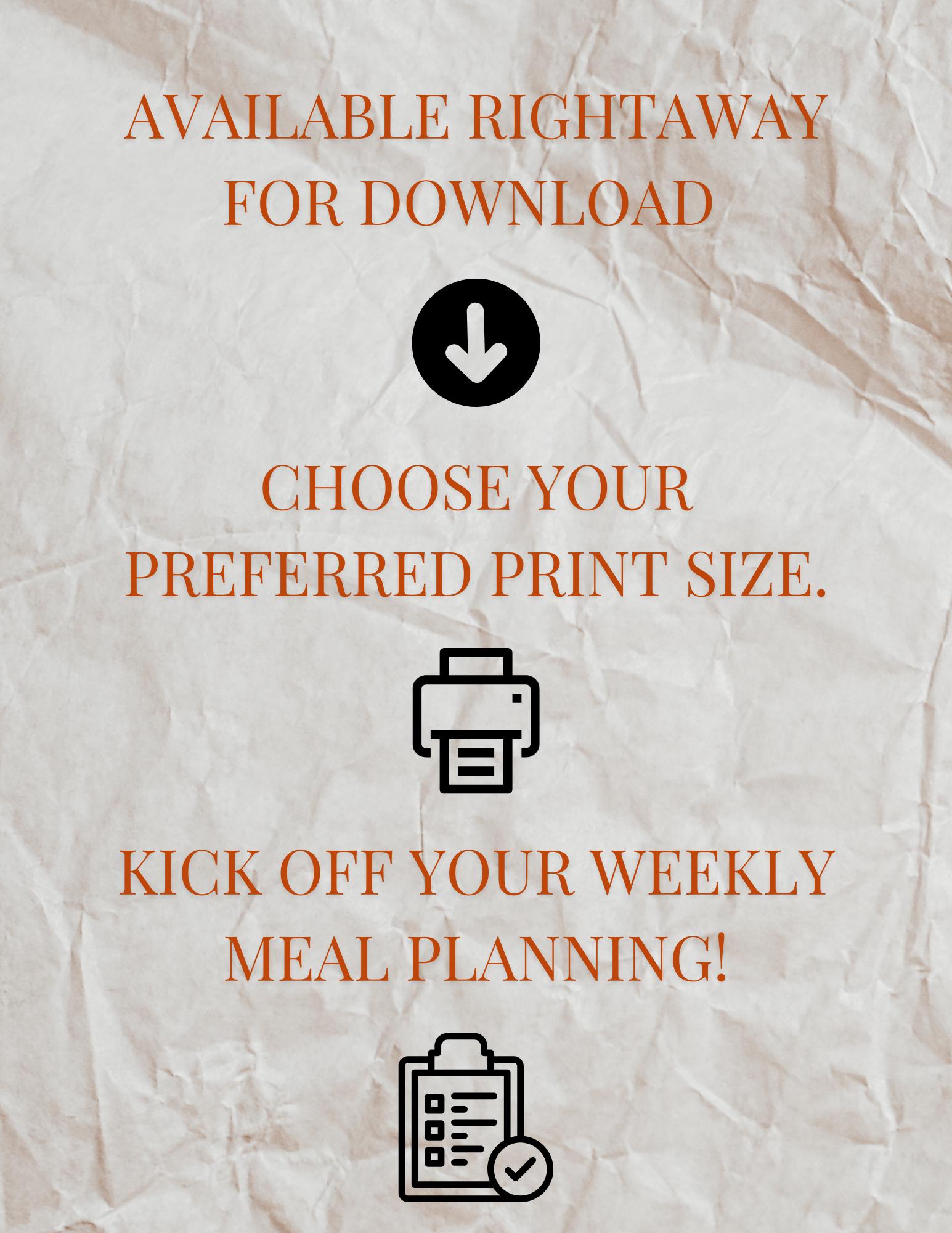 Printable Meal Planner Weekly Menu Template for Meal Planning & Food ...