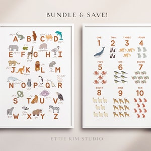 Set of Two Alphabet and Numbers Posters With Animals, Animal Alphabet ...