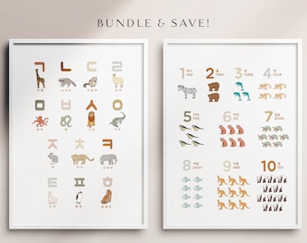 Set of Two Alphabet and Numbers Posters With Animals Animal | Etsy
