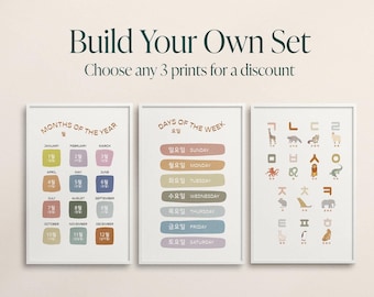 Set of Two Korean Alphabet and Numbers Posters With Animals, Hangul ...