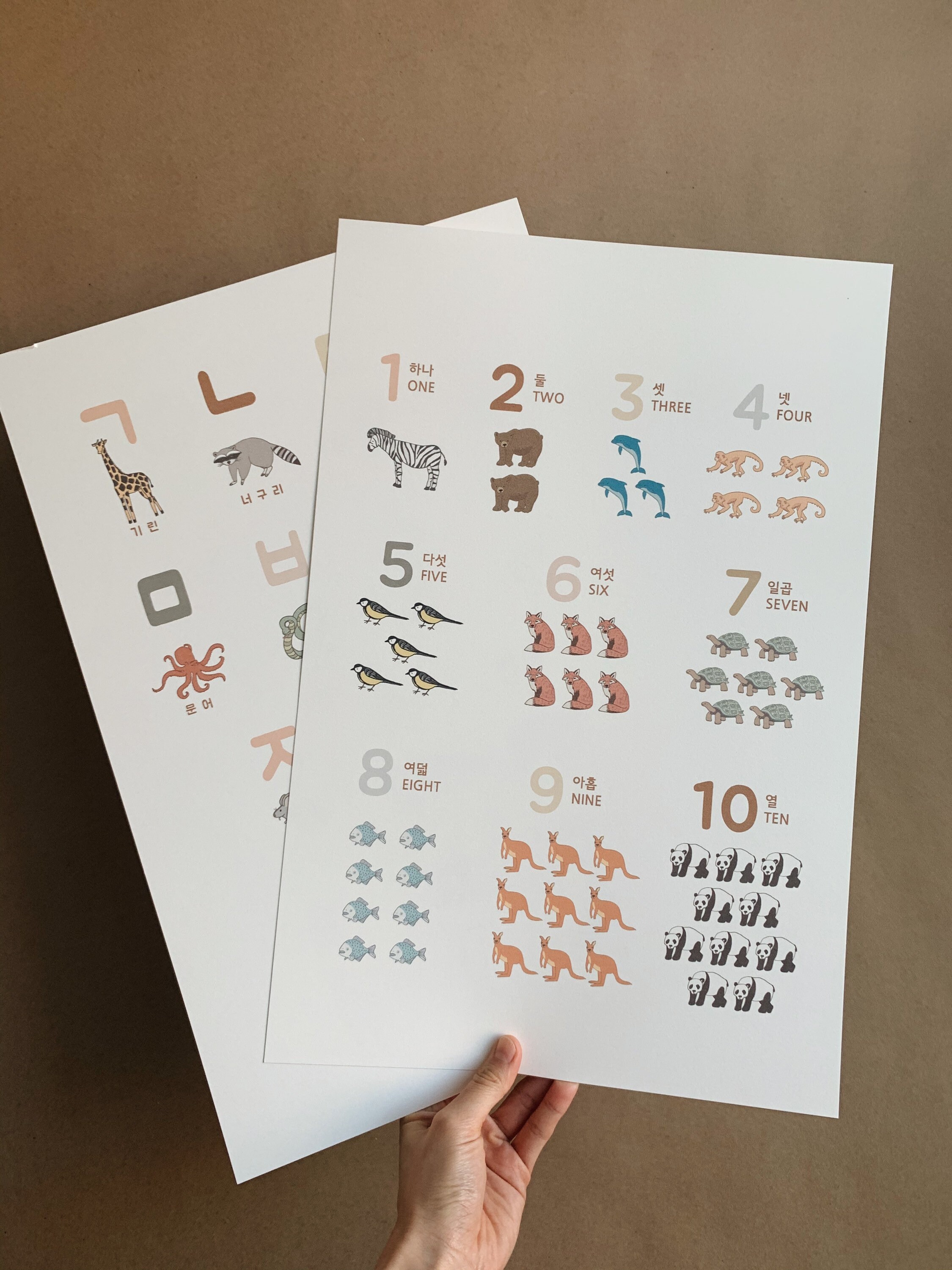 Set of Two Korean Alphabet and Numbers Posters With Animals - Etsy