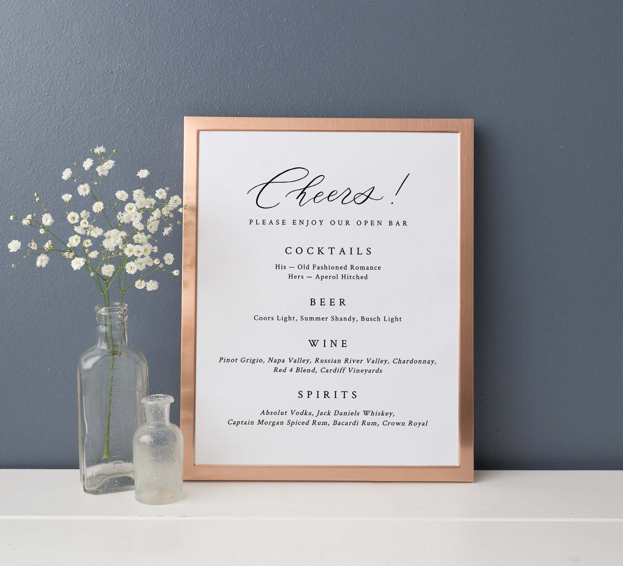 Cheers Calligraphy Bar Menu Signature Cocktails Sign | Etsy