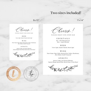 Cheers Bar Menu With Leafy Wreath, Calligraphy Signature Cocktails Sign ...