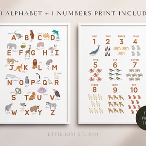Set of Two Alphabet and Numbers Posters With Animals, Animal Alphabet ...