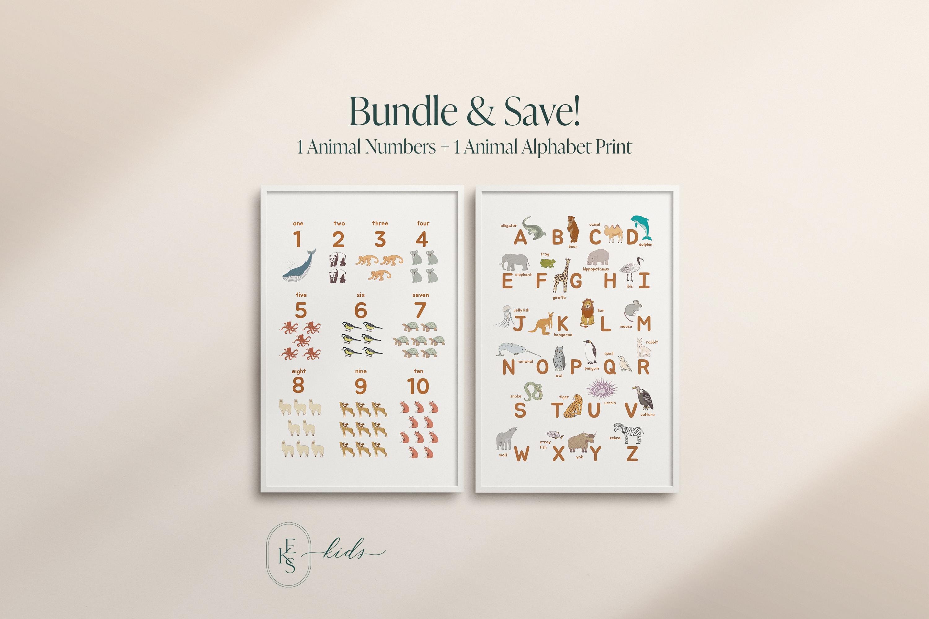Animal Alphabet & Numbers Print Set: Nursery Wall Art (8x10, 11x17 ...