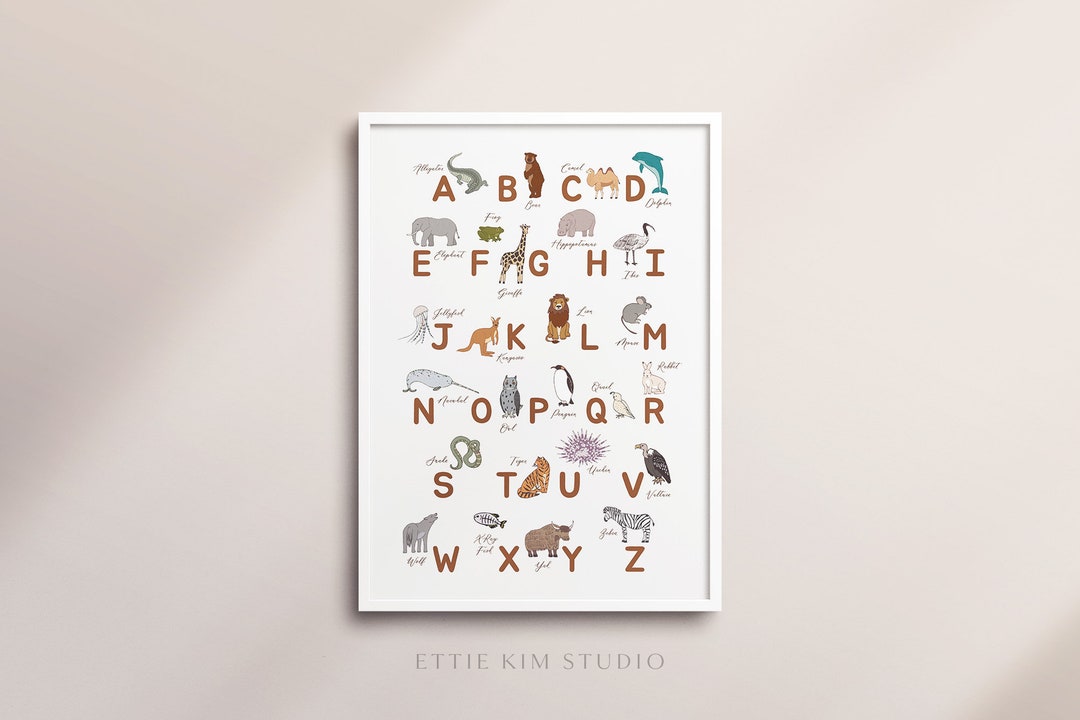 Animal Alphabet Poster, Alphabetical Animals Print, A to Z Nursery, ABC ...