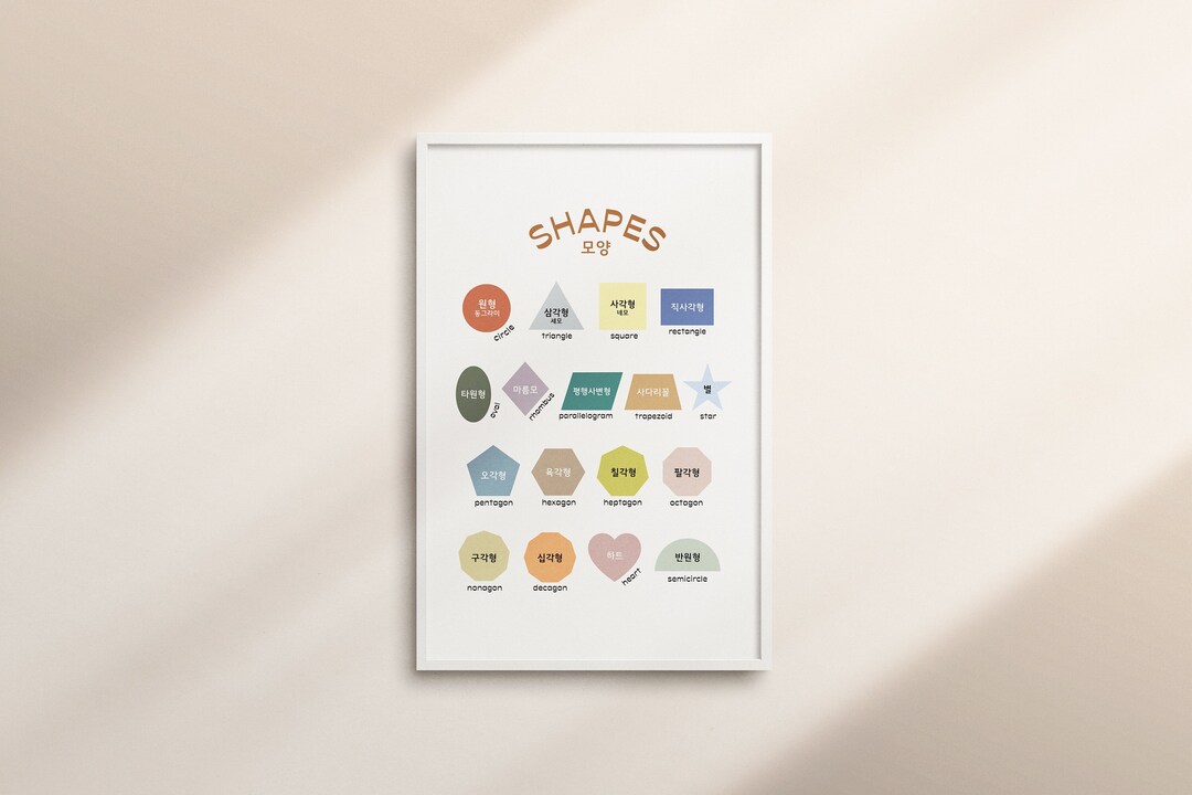 Korean Shapes Poster, Hangul Korean-english Bilingual Learning Print ...