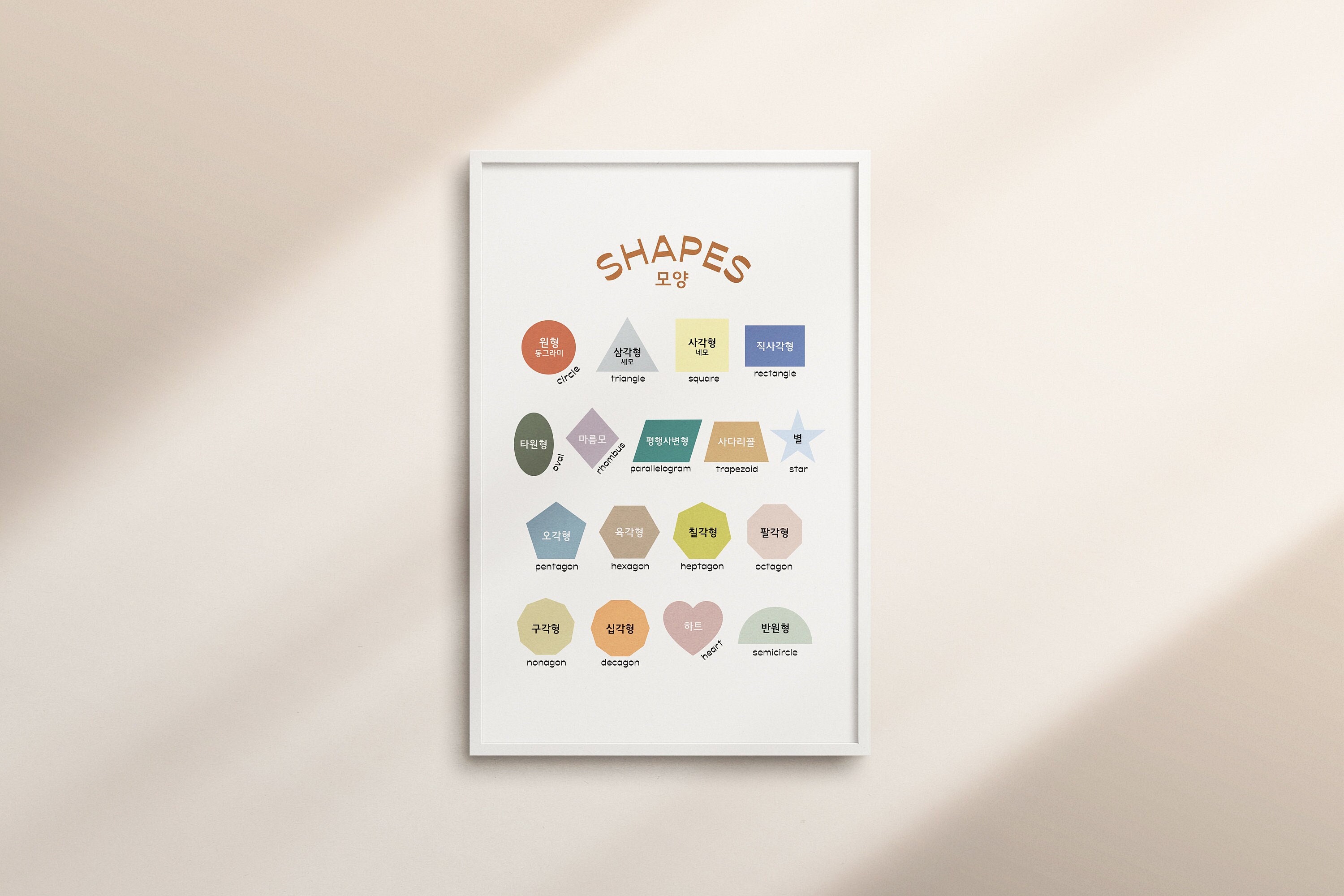 Korean Shapes Poster, Hangul Korean-english Bilingual Learning Print ...