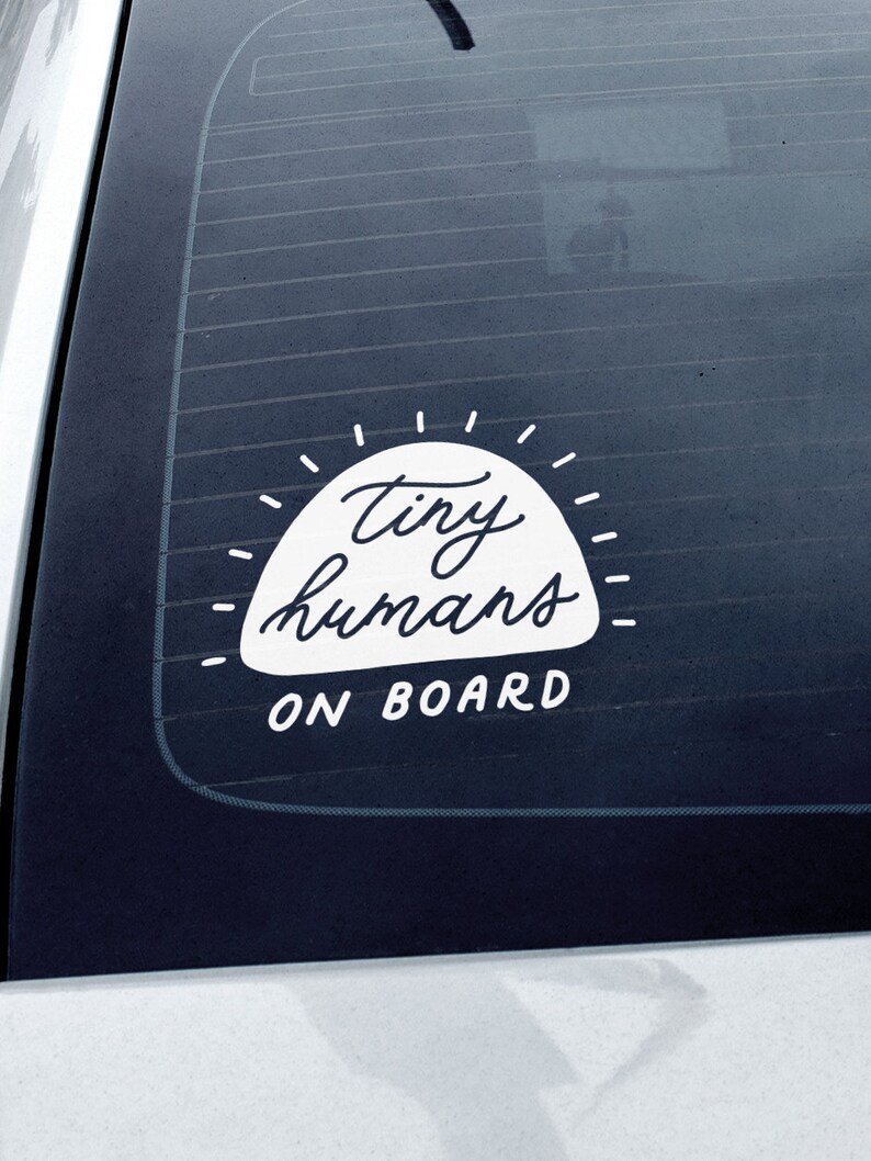 Tiny Humans on Board Car Decal, Vinyl Car Sticker, Minimal Sunshine ...