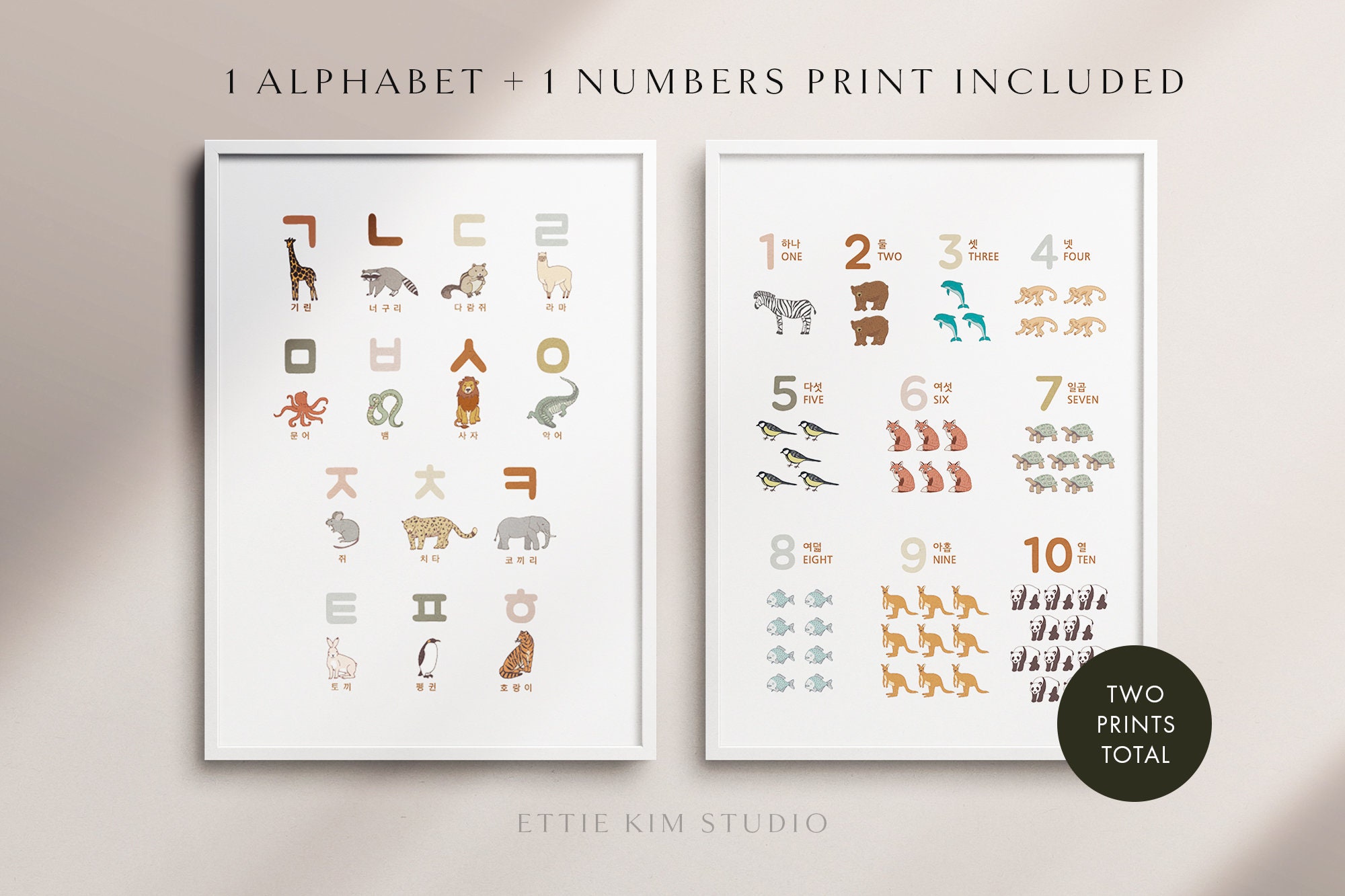Set of Two Korean Alphabet and Numbers Posters With Animals - Etsy