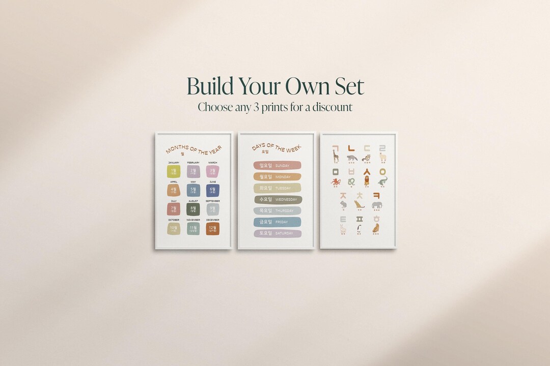 Set of Three - Korean English Alphabet Posters With Animals, Hangul ...