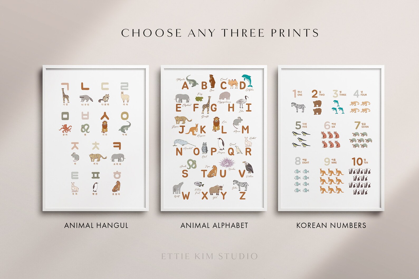 Set of Three Korean English Alphabet Posters With Animals | Etsy