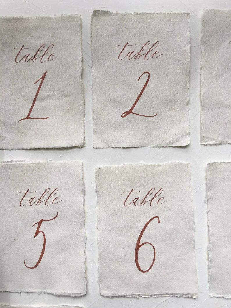 Handmade Paper Calligraphy Table Numbers single-sided - Etsy