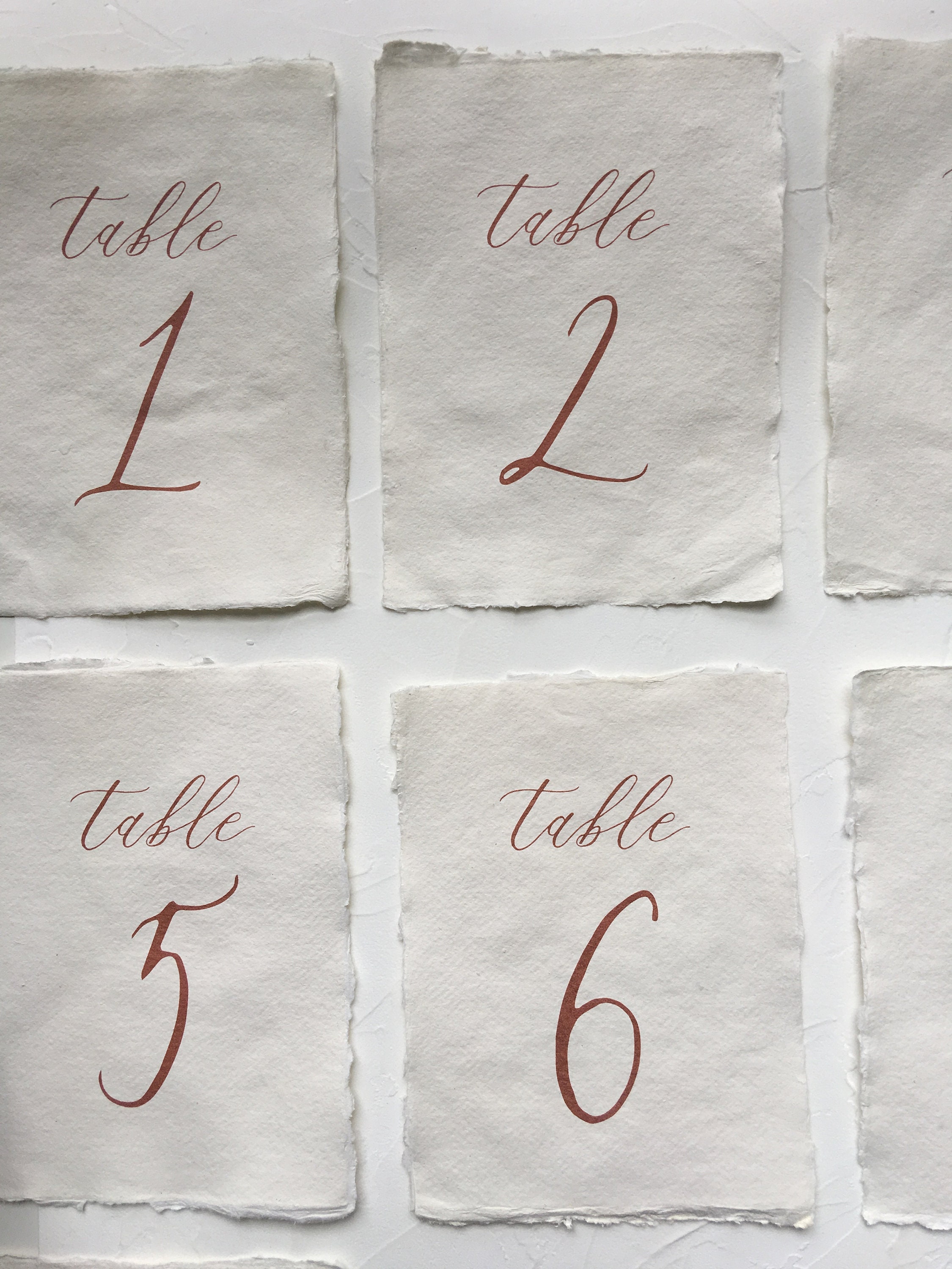Handmade Paper Calligraphy Table Numbers Single-Sided | Etsy