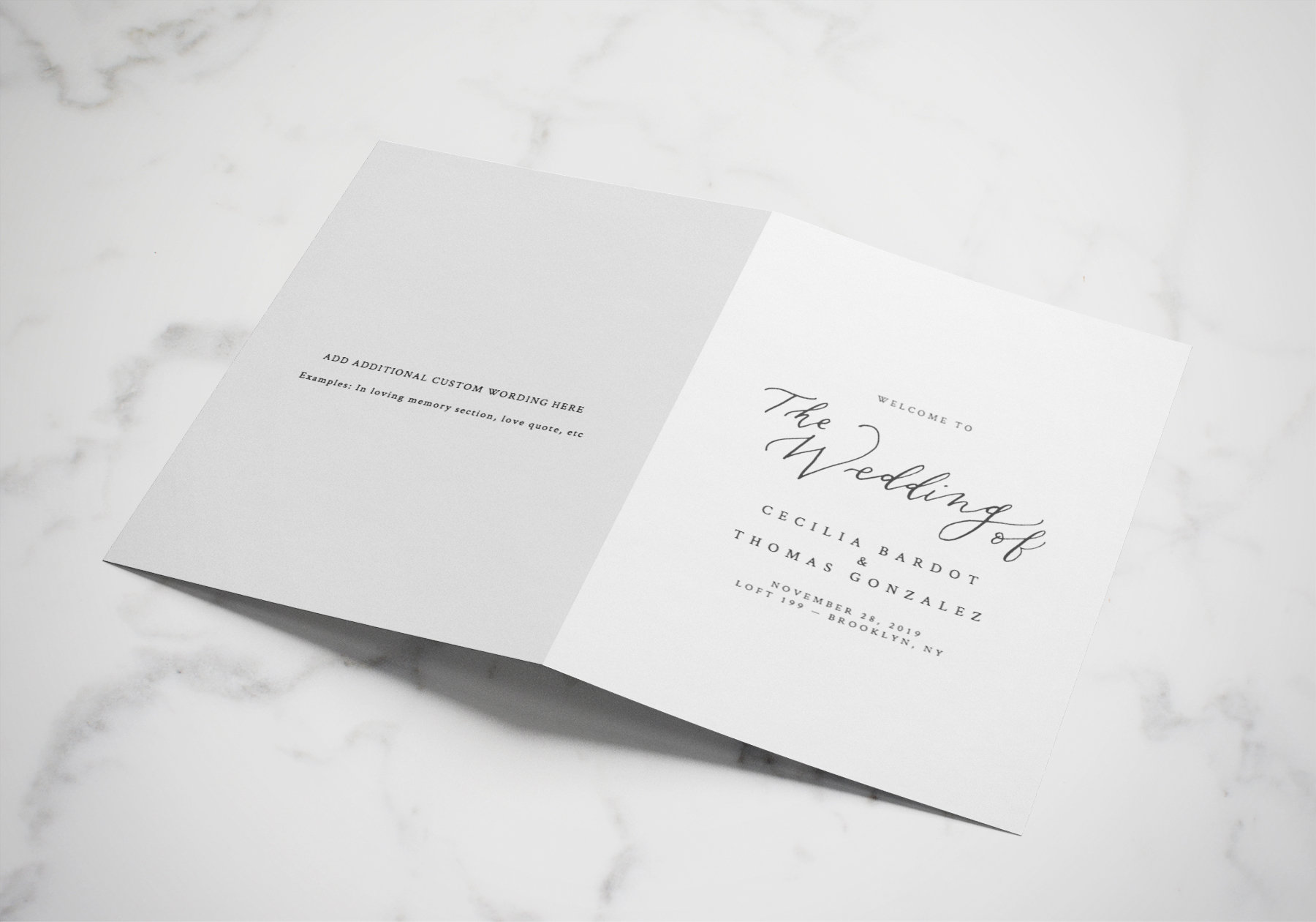 Printable Folded Program Booklet Minimal Calligraphy Wedding | Etsy