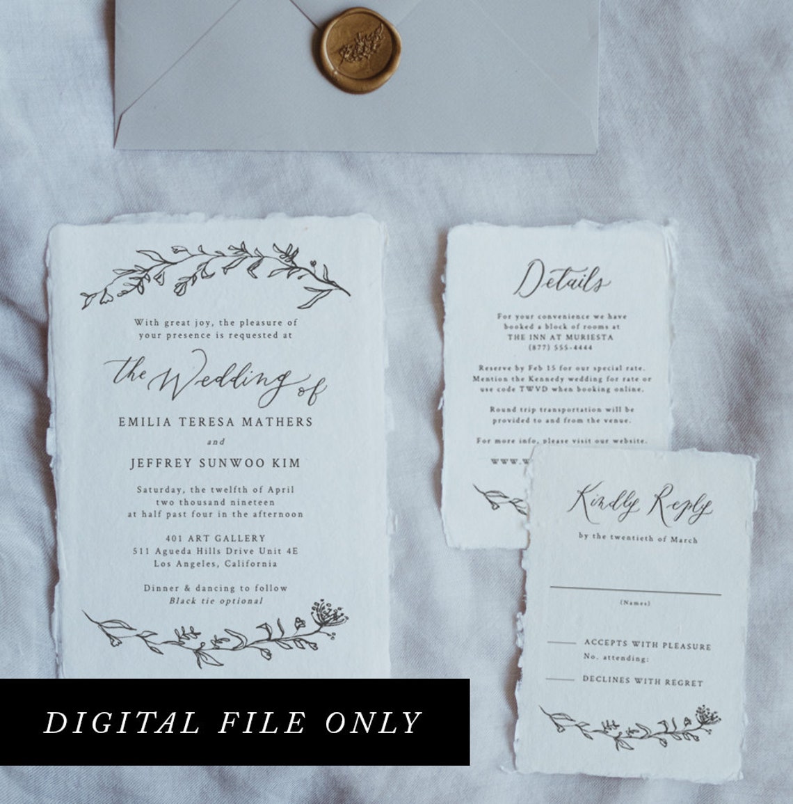 Calligraphy Invitation Full Suite Template Editable Digital | Etsy