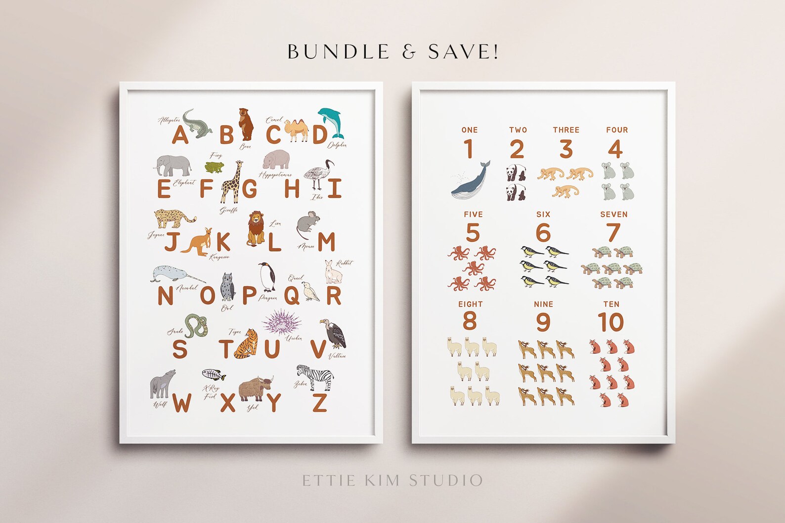 Set of Two Alphabet and Numbers Posters With Animals Animal | Etsy