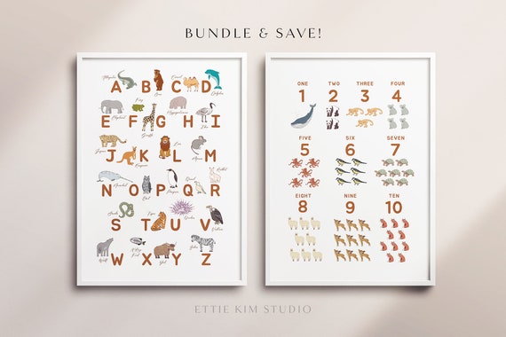 Set of Two Alphabet and Numbers Posters With Animals Animal | Etsy