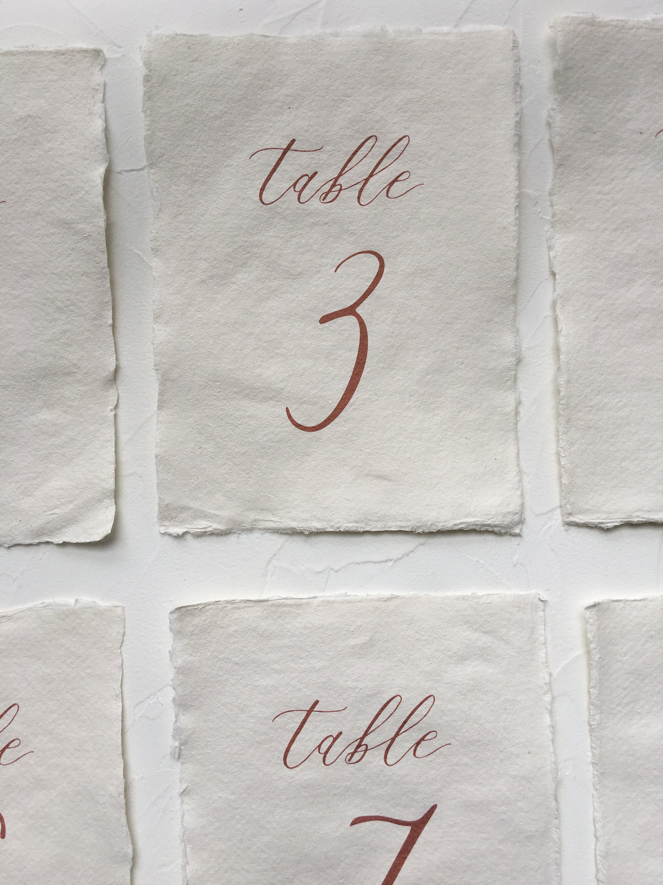 Handmade Paper Calligraphy Table Numbers Single-Sided | Etsy