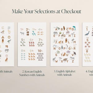 Set of Three - Korean English Alphabet Posters With Animals, Hangul ...