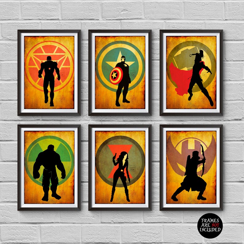 The Avengers Minimalist Poster Set 6 Marvel Super Heroes - Etsy