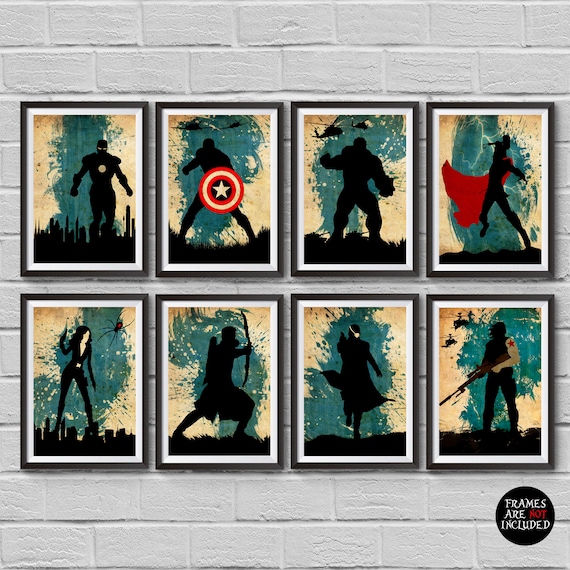 The Avengers Minimalist Posterset 8 Marvel Superheroes Captain | Etsy