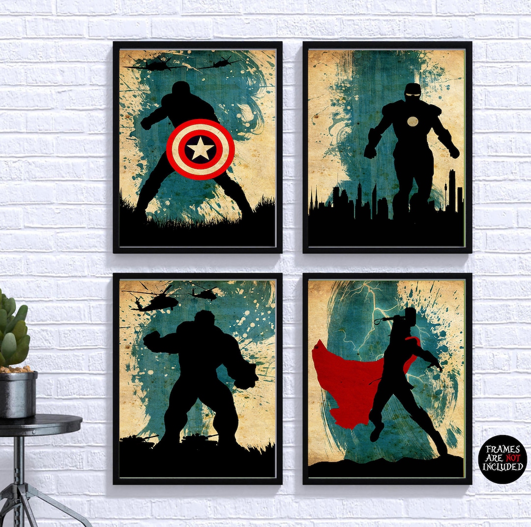 Avengers Poster Set 4 Vintage Poster Marvel Movie Print Minimalist ...