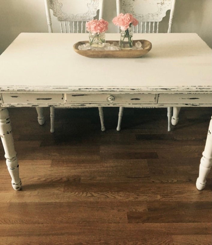 Farmhouse Distressed White Dining Table and Chairs Set - Etsy