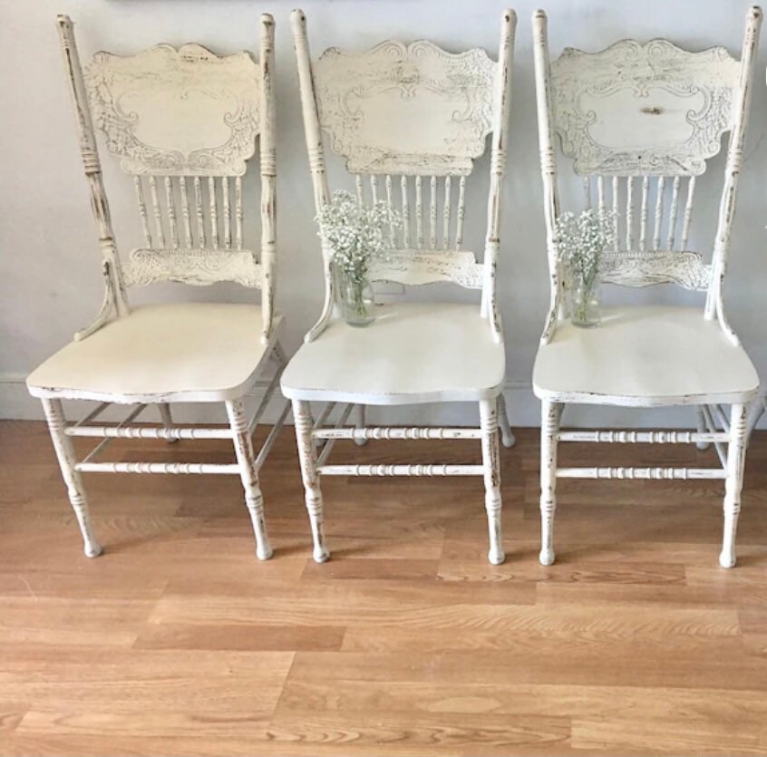 Farmhouse Distressed White Dining Table and Chairs Set - Etsy