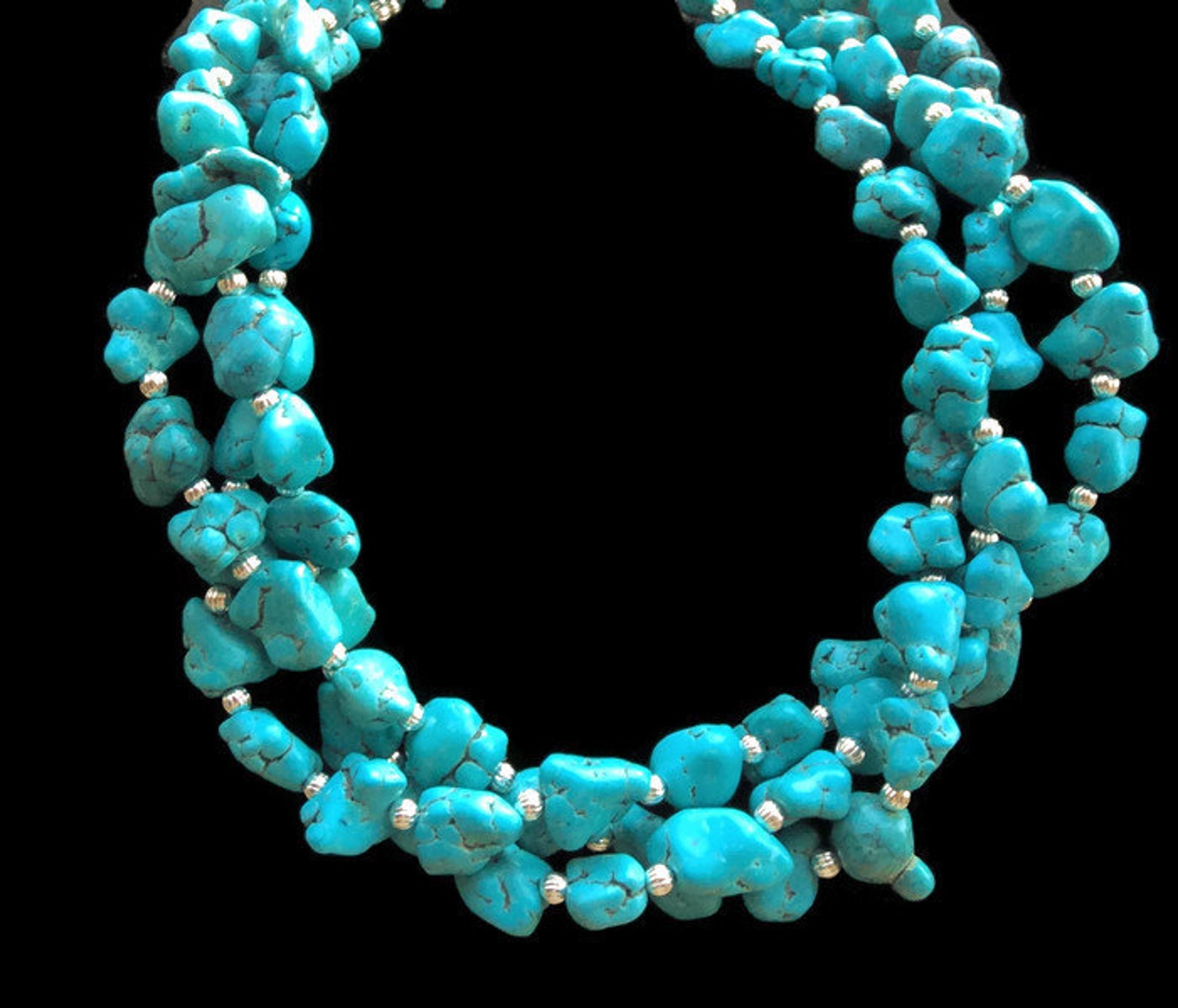 Chunky Turquoise Necklace - Turquoise Necklace - 3 Strand Turquoise ...