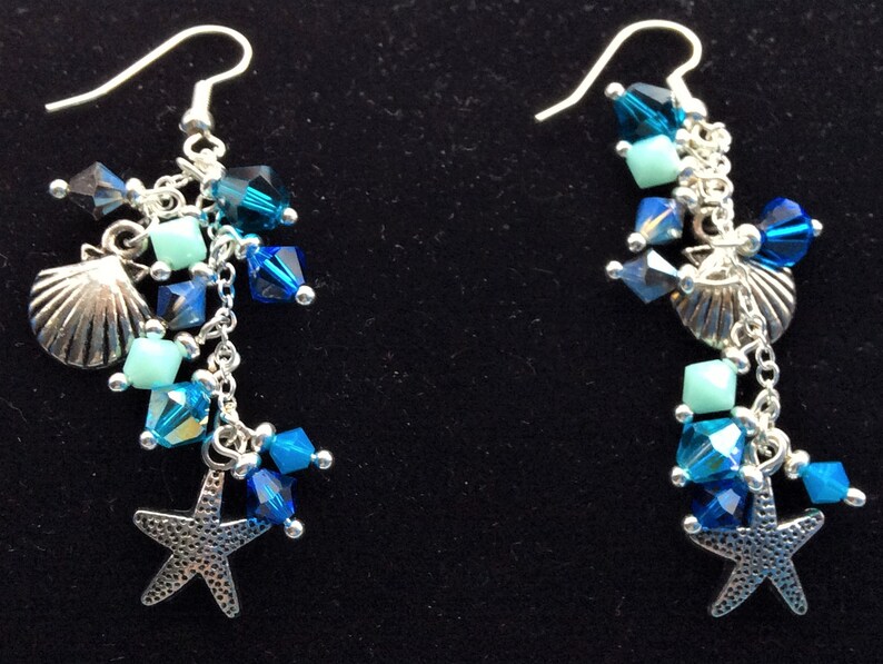 Beach Cluster Earrings, Ocean Theme Earrings, Beach Wedding Earrings ...