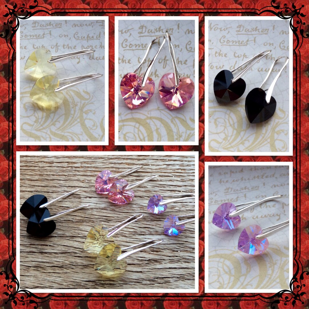 Swarovski Heart Earrings Crystal Heart Earrings - Etsy