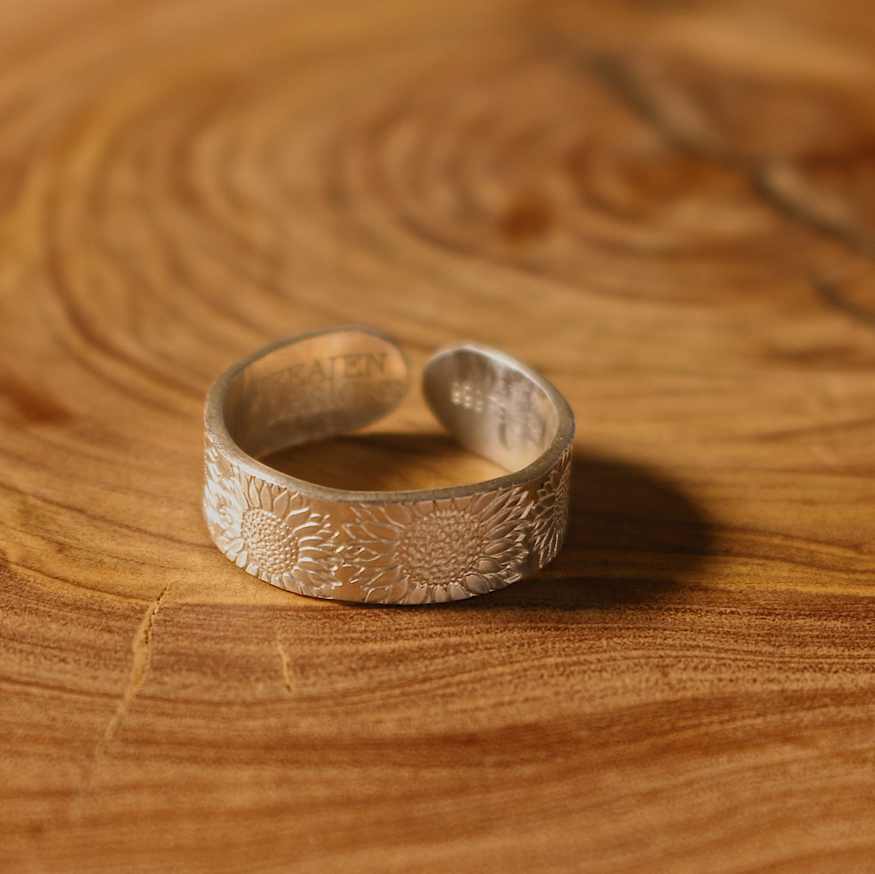Hand Stamped Fine Silver Sunflower Ring | Floral Jewelry - Etsy