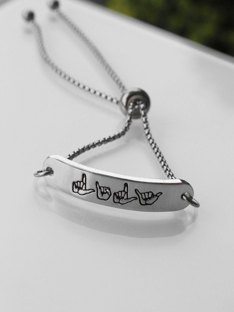 ASL Name Bracelet | Hand Stamped American Sign Language Jewelry - Etsy