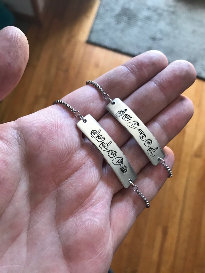 ASL Name Bracelet | Hand Stamped American Sign Language Jewelry - Etsy