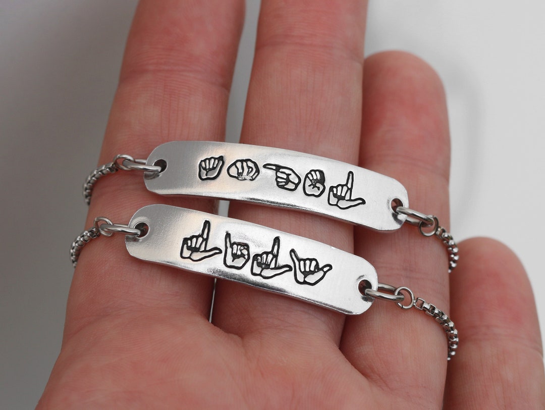 ASL Name Bracelet | Hand Stamped American Sign Language Jewelry - Etsy