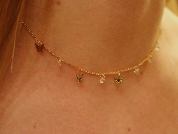 Butterfly necklace gold choker store