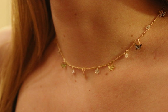 Molly Gold Choker Necklace Gold Filled Butterfly Choker Best Friend Birthday Gift Everyday Gold Necklace Dainty Choker Necklace Etsy