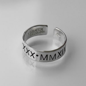 Custom Roman Numeral Sterling Silver Date Ring | Anniversary Jewelry - Etsy