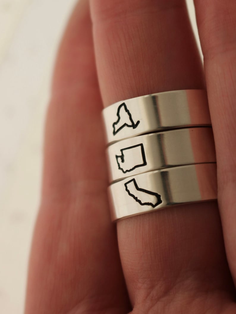 US State Outline Ring: Sterling Silver Long Distance Gift - Etsy