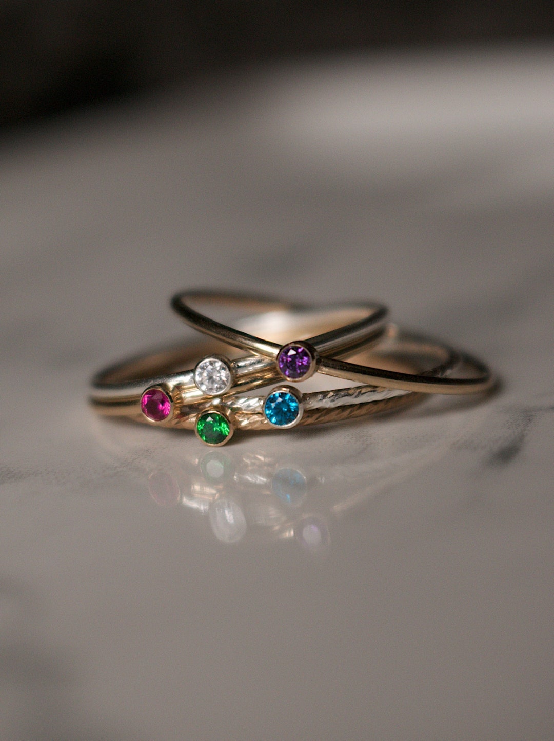 GOLD or SILVER | Birthstone Stacking Ring | Personalized Birth Month ...