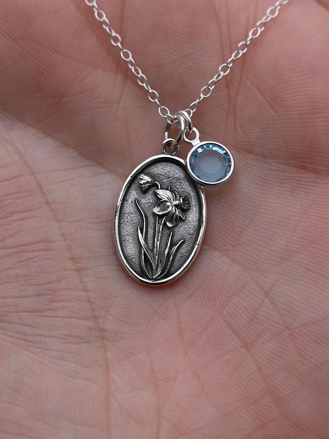 March Birth Flower Necklace Medallion | Birth Flower Jewelry | Daffodil ...