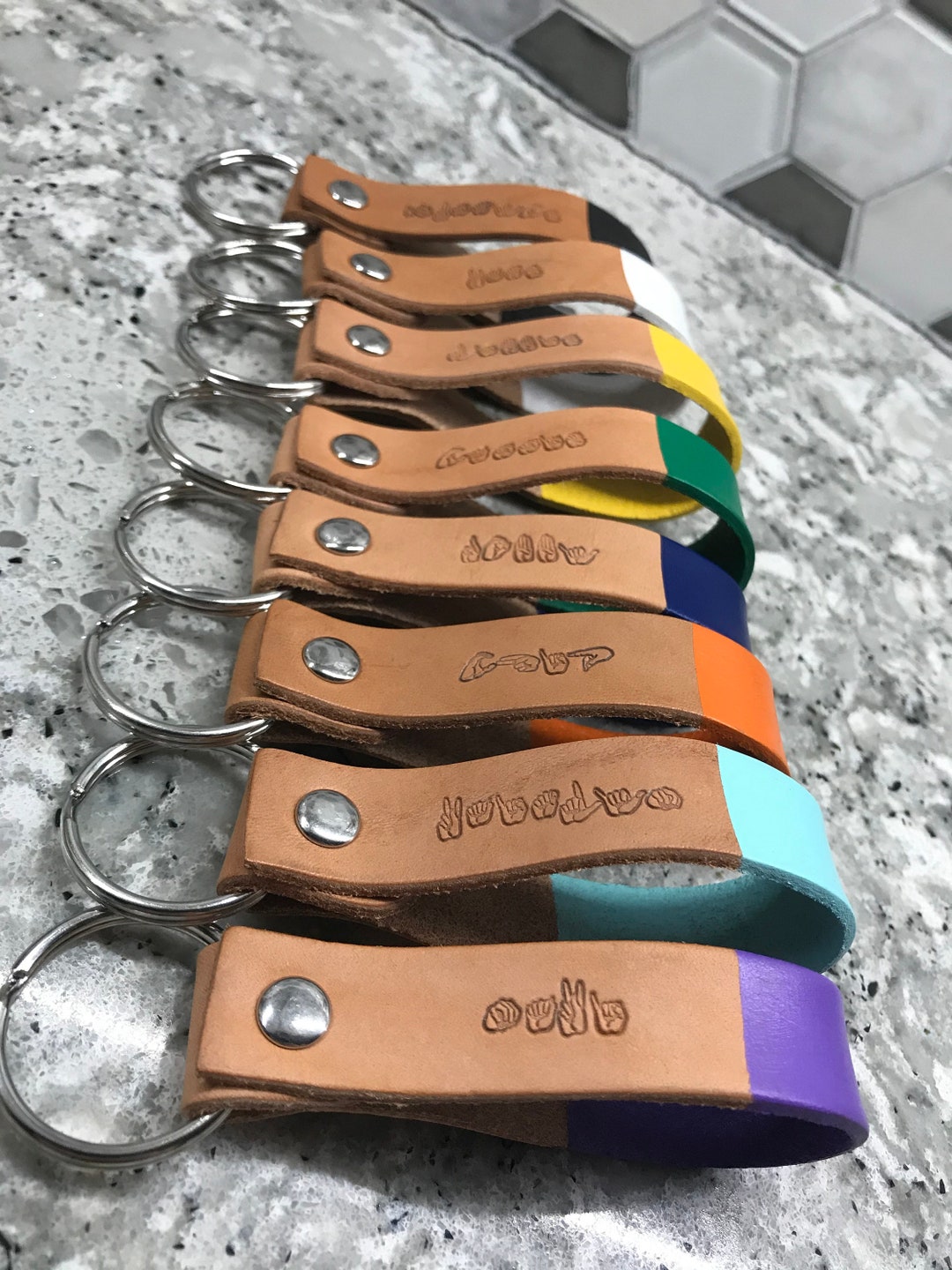16 COLORS: Custom Color ASL Personalized Name Leather Keychain ...