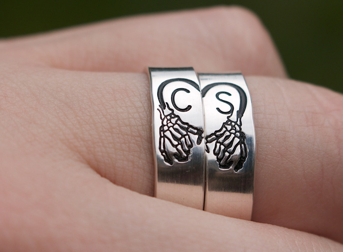 Skeleton Pinky Promise Sterling Silver Couple Ring | Personalized ...
