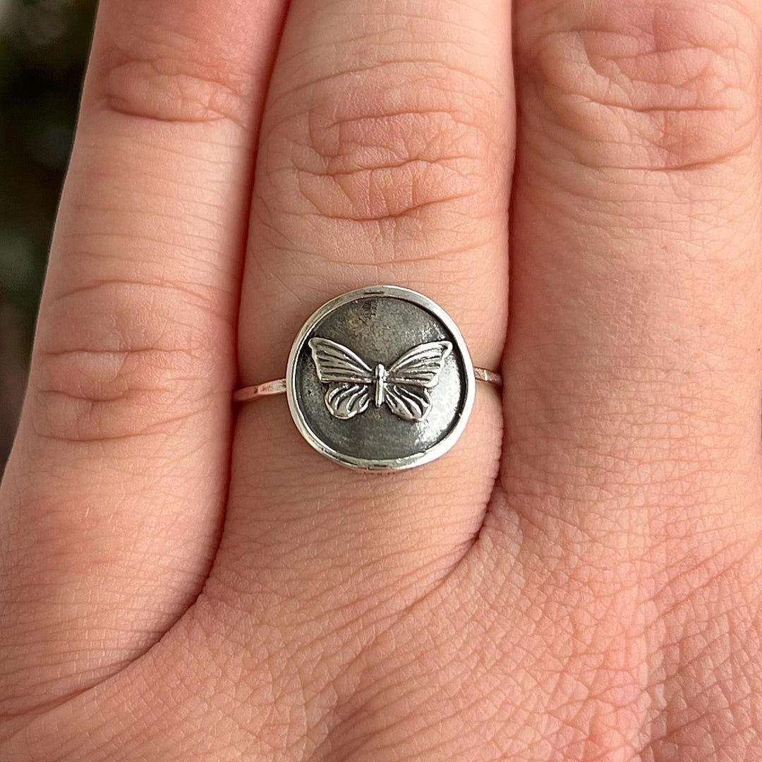 Butterfly Coin Ring | Dainty Nature Stacking Ring | Minimalist Insect ...
