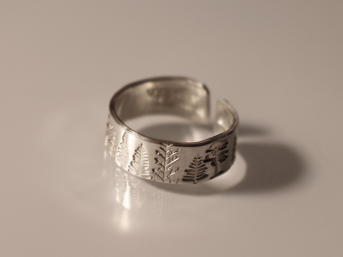 Sterling Silver Forest Tree Ring | Hand Stamped Nature Jewelry - Etsy