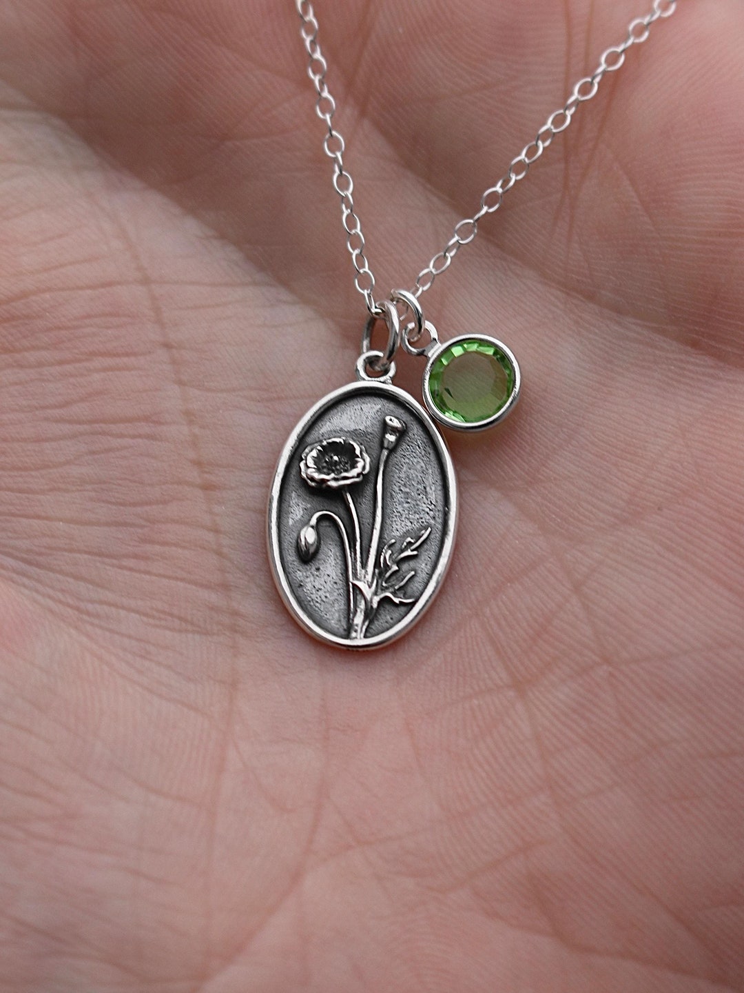 August Birth Flower Necklace Medallion | Birth Flower Jewelry | Poppy ...