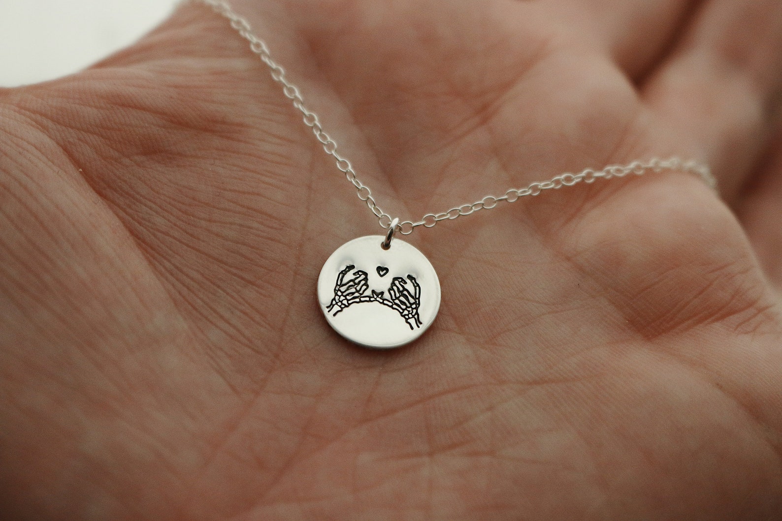 Double Skeleton Heart Pinky Swear Silver Charm Necklace Pinky Promise ...